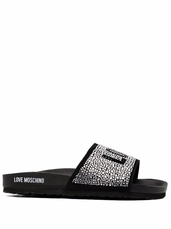 Moschino Rhinestone-embellished Leather Sandals - Black