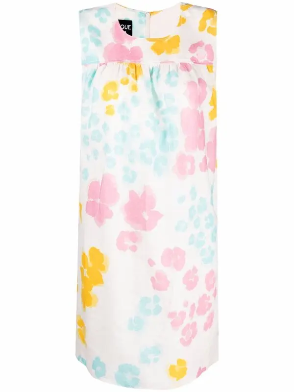Moschino Sleeveless Floral Print Linen Dress - White