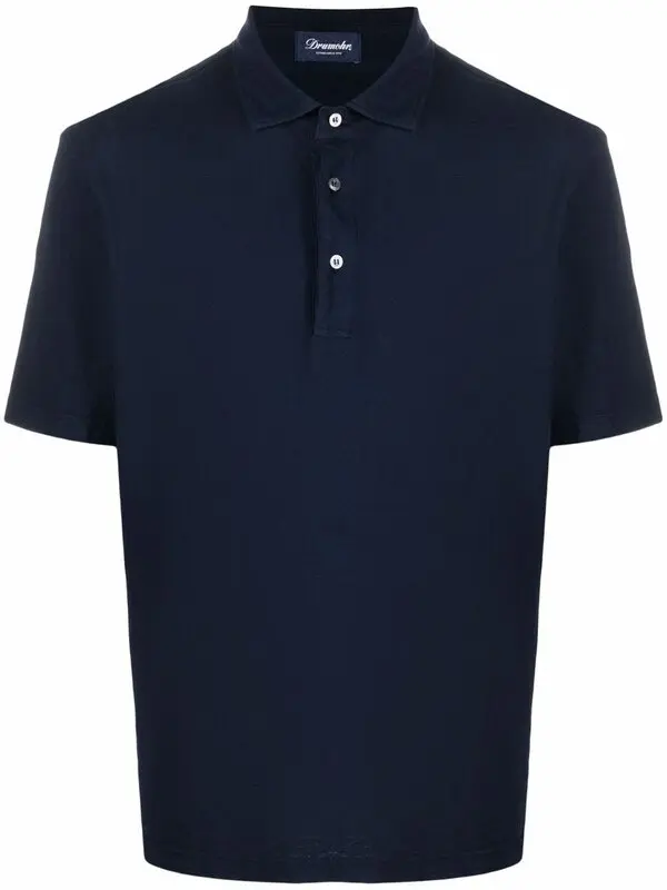 DRUMOHR Fine-knit Short-sleeved Polo Shirt - Blue