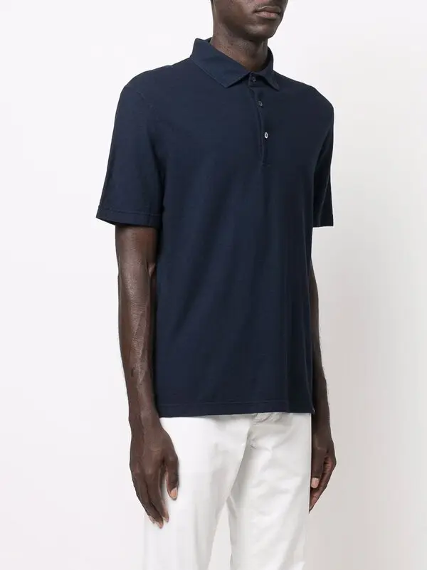 DRUMOHR Fine-knit Short-sleeved Polo Shirt - Blue