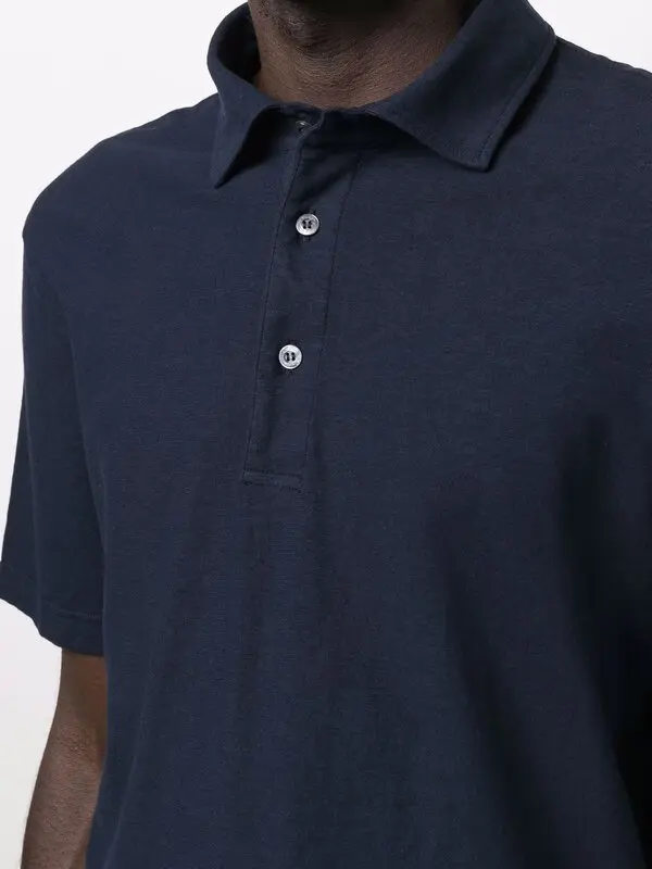 DRUMOHR Fine-knit Short-sleeved Polo Shirt - Blue
