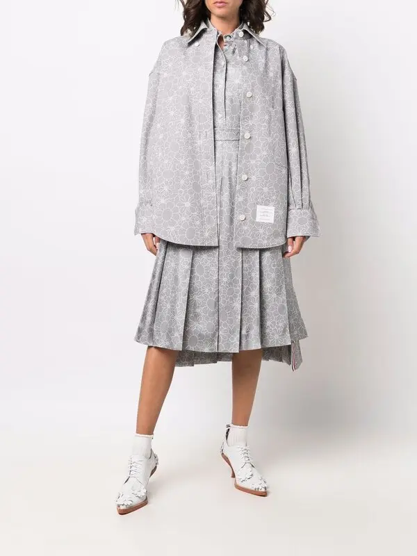 Thom Browne Floral Print Oversized Cotton Shirt - Grey