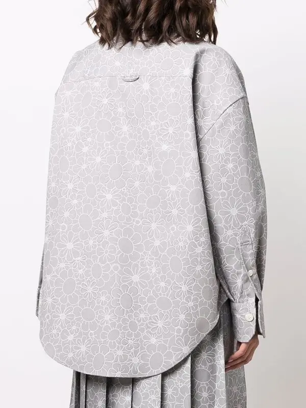 Thom Browne Floral Print Oversized Cotton Shirt - Grey