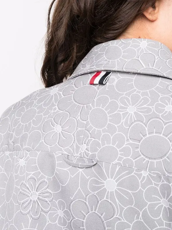 Thom Browne Floral Print Oversized Cotton Shirt - Grey