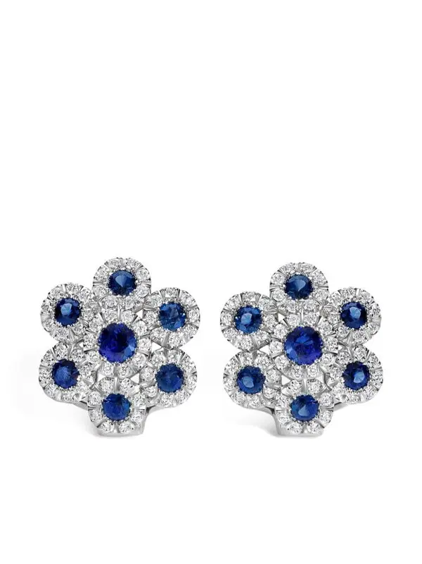 LEO PIZZO 18kt White Gold Sapphire And Diamond Stud Earrings - Silver
