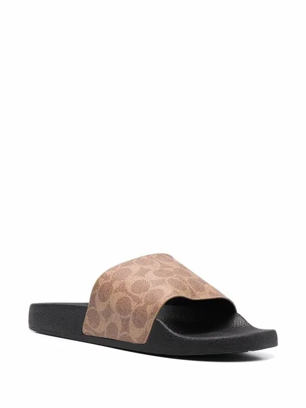 COACH Logo Slip-on Slides - Brown
