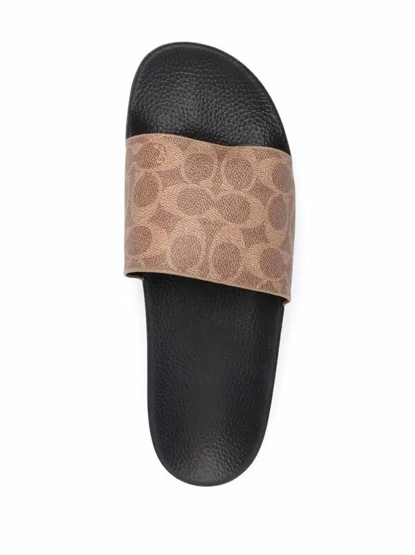 COACH Logo Slip-on Slides - Brown
