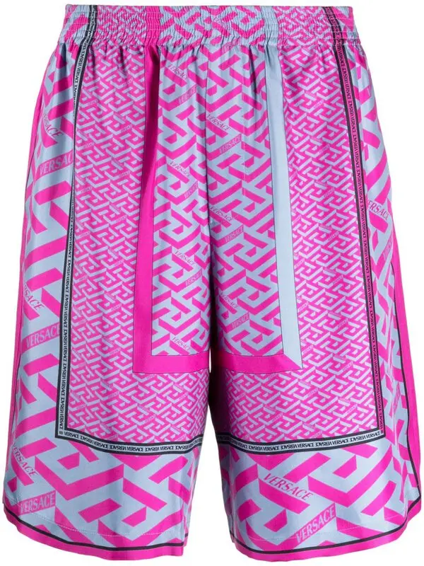 Versace La Greca Panelled Print Bermuda Shorts - Pink