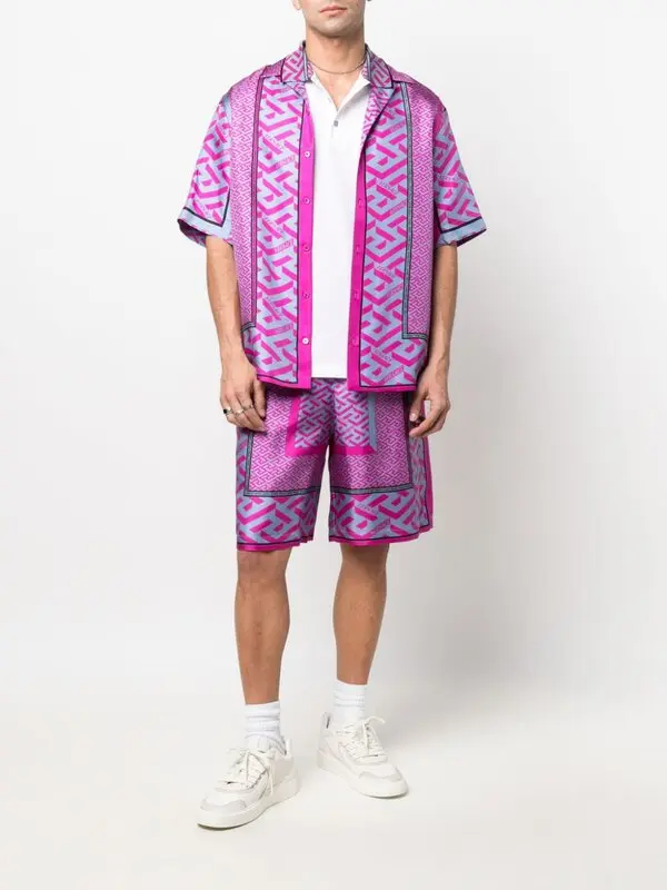 Versace La Greca Panelled Print Bermuda Shorts