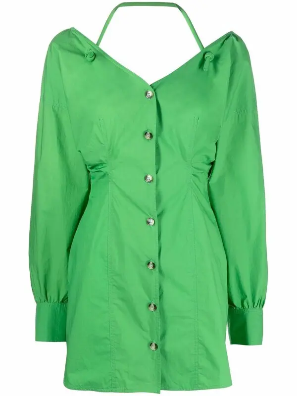 Nanushka Long-sleeve Button-fastening Dress - Green