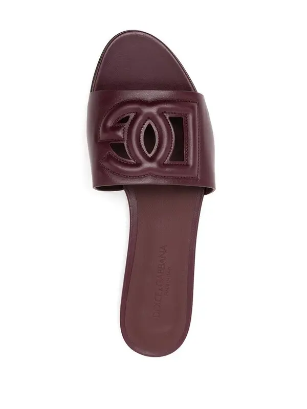 Dolce & Gabbana Dg Logo Leather Slides - Purple