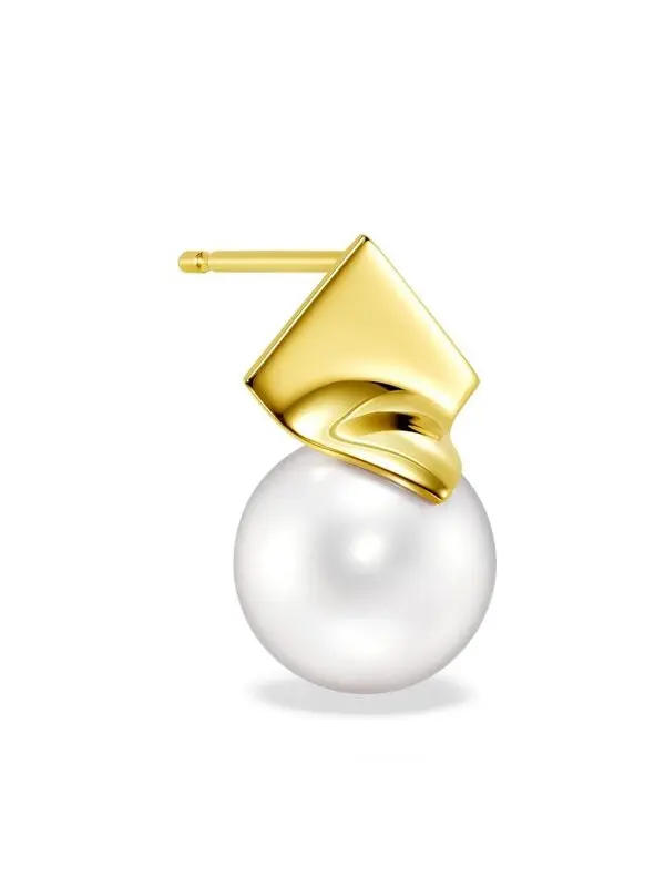 TASAKI 18kt Yellow Square Leaf Freshwater Pearl Stud Earrings