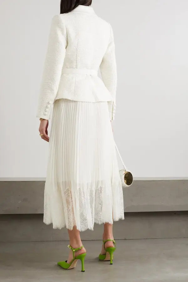 self portrait cream chiffon midi dress self-portrait - Cream Chiffon Lace Midi Dress