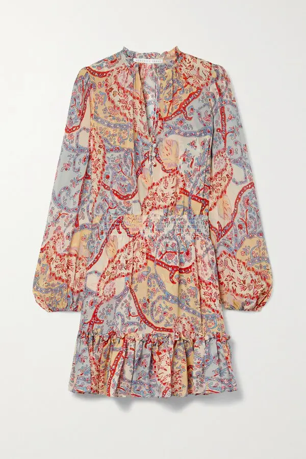 Veronica Beard Destiny Ruffled Printed Silk-chiffon Mini Dress