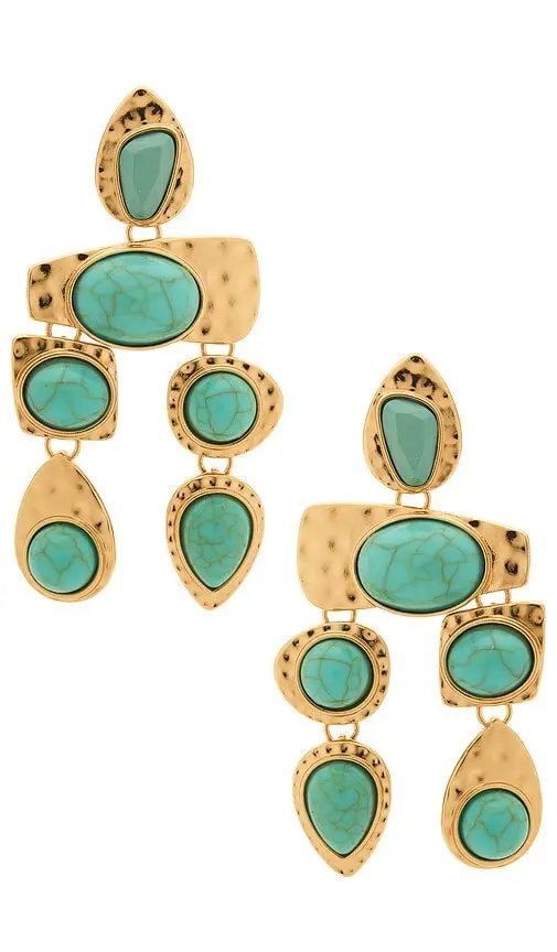 PETIT MOMENTS Multi Stone Dangle Earrings - Gold & Turquoise