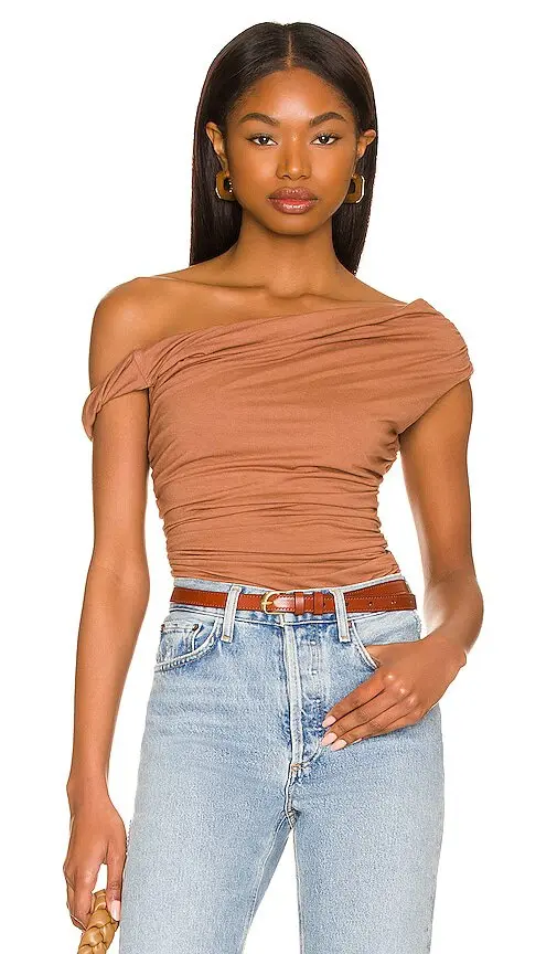 AGOLDE Hilma Twist Sleeve Bodysuit In Tan