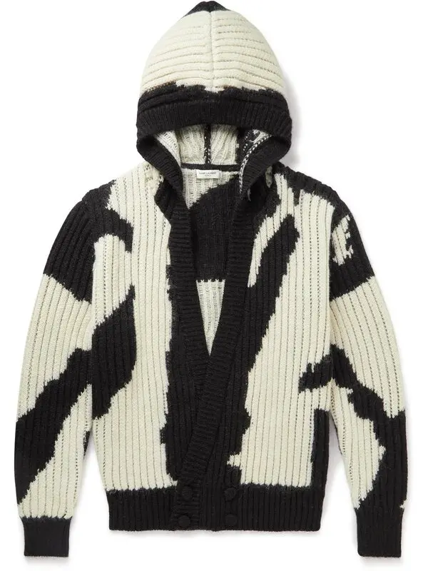 Saint Laurent Wool-blend Jacquard Hooded Cardigan