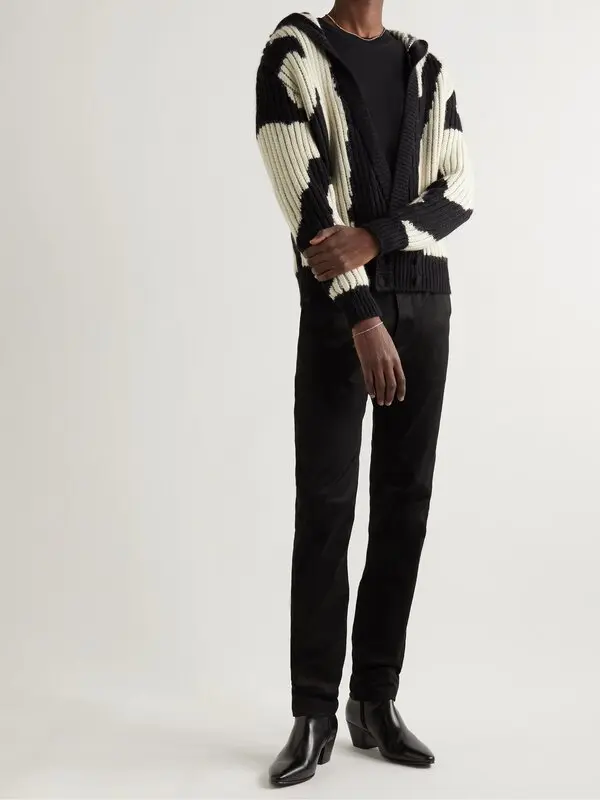 Saint Laurent Wool-blend Jacquard Hooded Cardigan