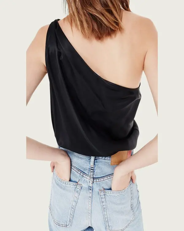 Cami Nyc Darby Asymmetric Charmeuse Bodysuit - Black
