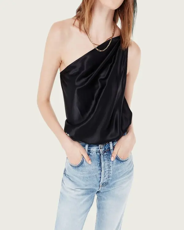 Cami Nyc Darby Asymmetric Charmeuse Bodysuit - Black