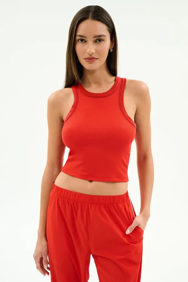 Splits59 Kiki Ribbed Cropped Tank - Lotus Red