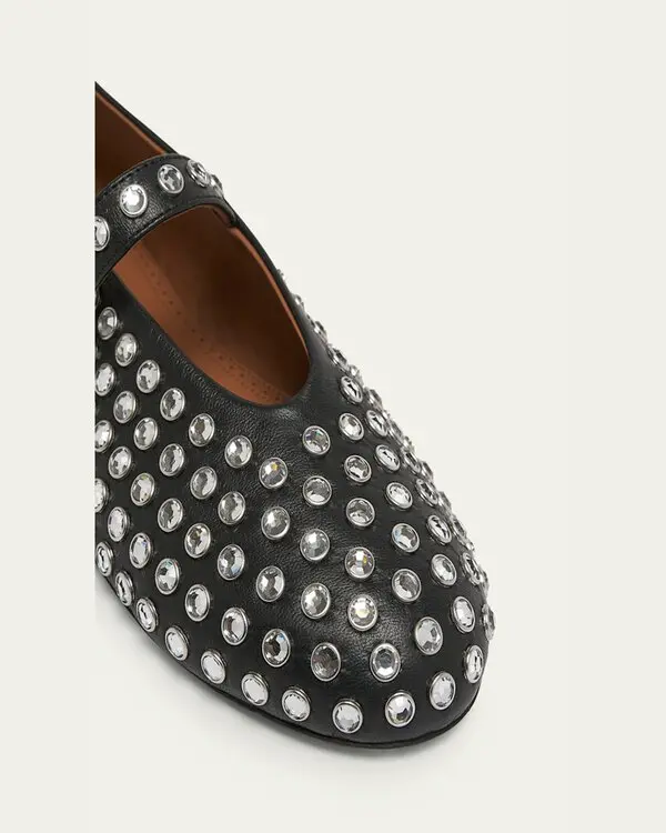 Alaïa Leather Mary Jane Flats With Studs - Noir