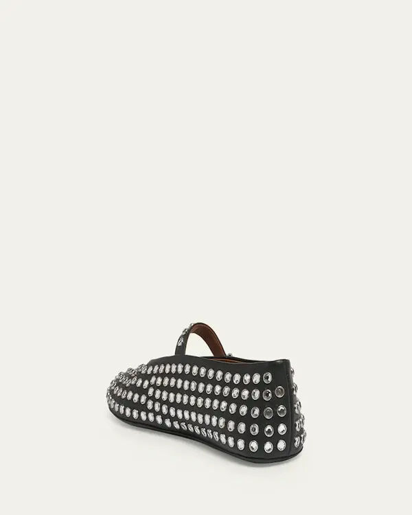 Alaïa Leather Mary Jane Flats With Studs - Noir