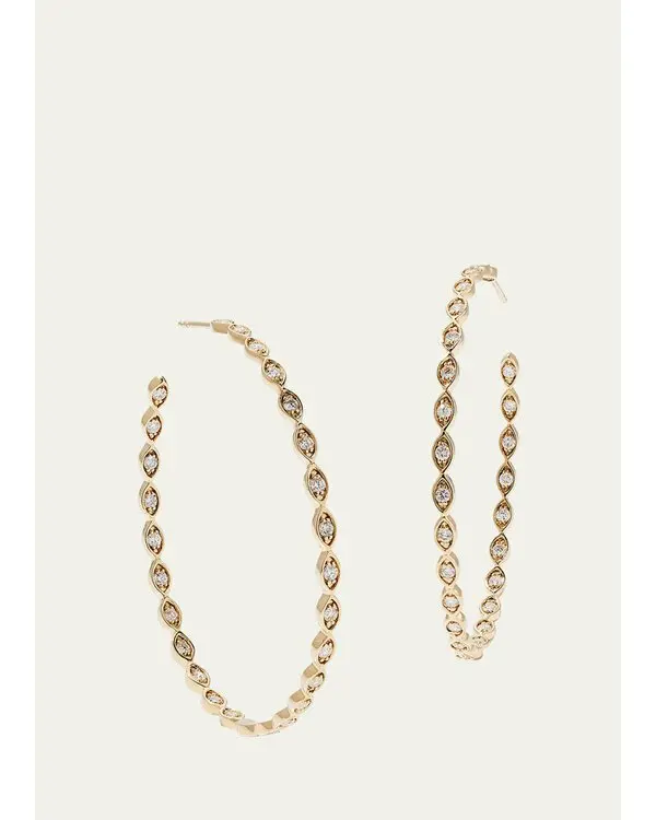 SYDNEY EVAN Yellow Gold Large Marquise Evil Eye Diamond Hoop Earrings