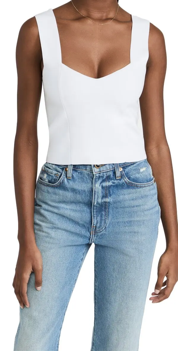 A.L.C. Jordana Cropped Top With Sweetheart Neckline - White