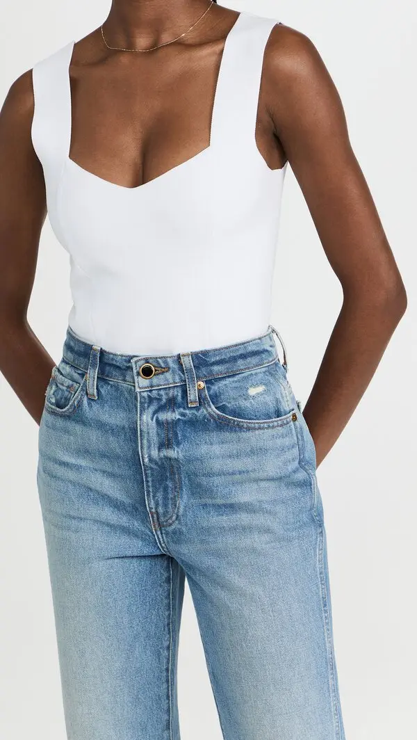 A.L.C. Jordana Cropped Top With Sweetheart Neckline - White