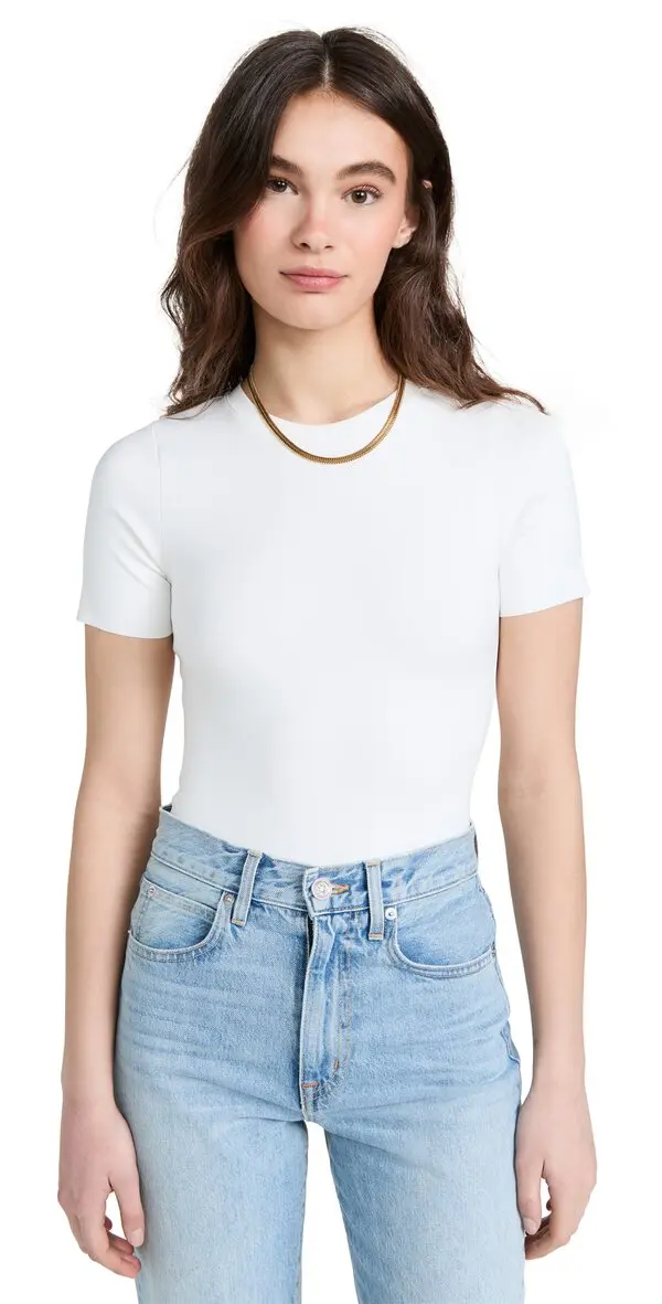 Good American Sculpting Tee Thong Bodysuit - White001