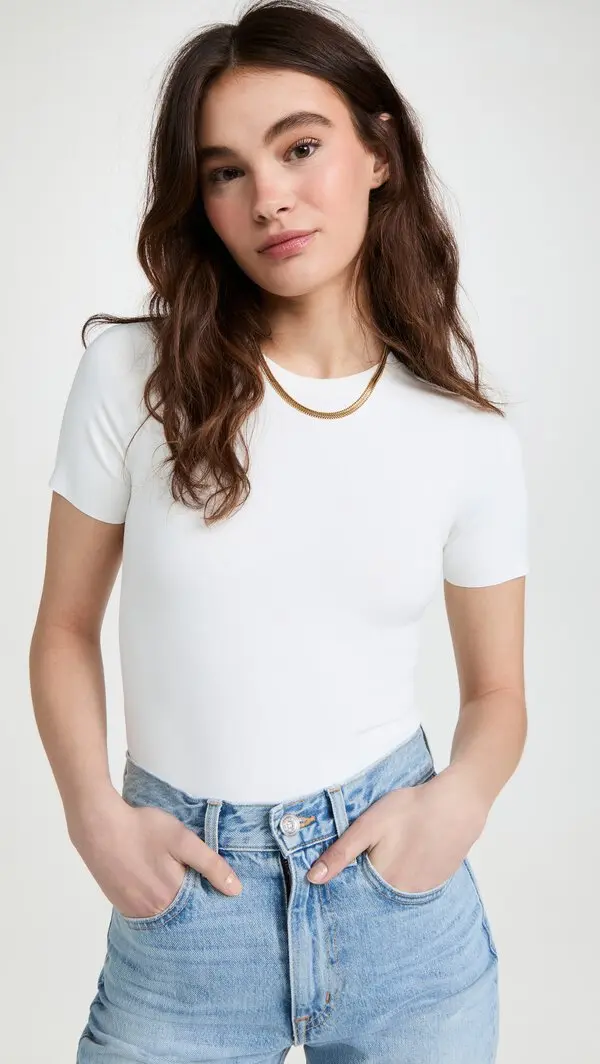 Good American Sculpting Tee Thong Bodysuit - White001
