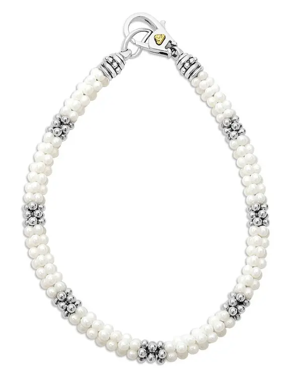 Lagos 18k Yellow Gold And Sterling Silver Caviar Bead Bracelet - White/silver