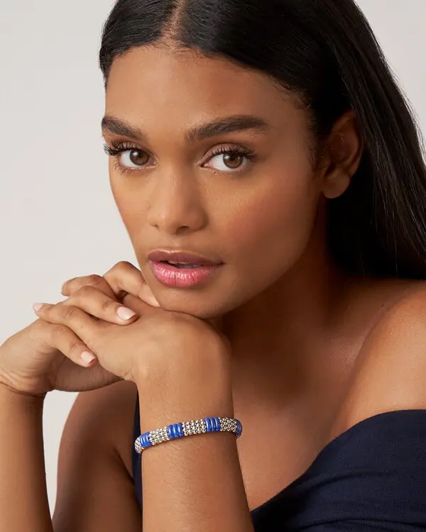 Lagos 18k Yellow Gold & Sterling Silver Ultramarine Rondelle Bracelet - Blue/silver