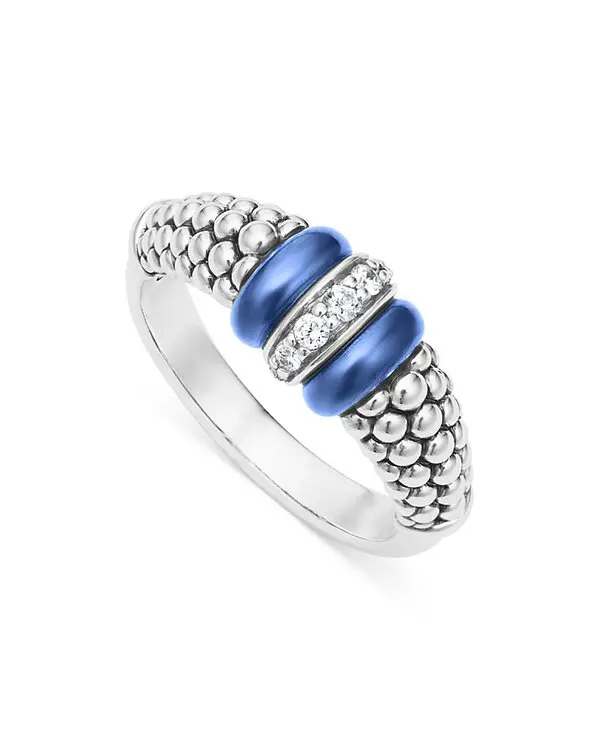 Lagos Sterling Silver, Diamond And Ceramic Ring - Blue/silver