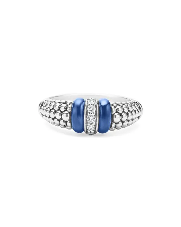 Lagos Sterling Silver, Diamond And Ceramic Ring - Blue/silver