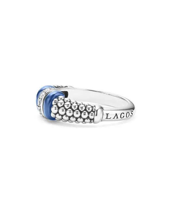 Lagos Sterling Silver, Diamond And Ceramic Ring - Blue/silver
