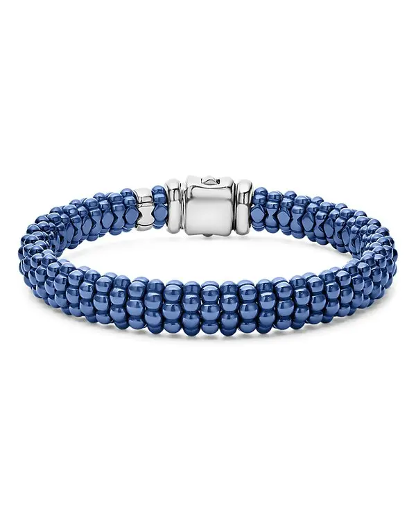 Lagos 18k Yellow Gold & Sterling Silver Ceramic Bead Bracelet - Blue/silver