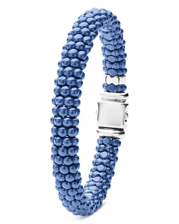 Lagos 18k Yellow Gold & Sterling Silver Ceramic Bead Bracelet - Blue/silver