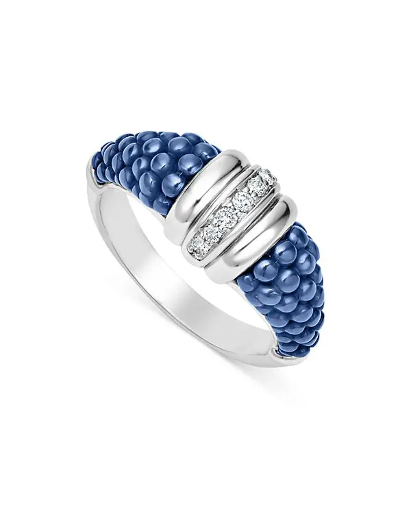 Lagos Sterling Silver, Diamond, And Ceramic Ring - Blue/silver