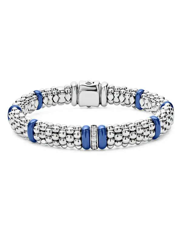 Lagos 18k Yellow Gold, Sterling Silver, Diamond, And Ceramic Bracelet - Blue/silver