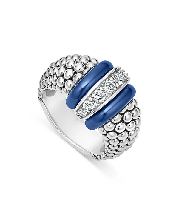 Lagos Sterling Silver Diamond And Ceramic Bead Ring - Blue/silver