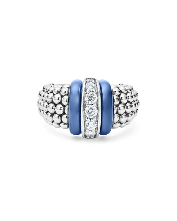 Lagos Sterling Silver Diamond And Ceramic Bead Ring - Blue/silver