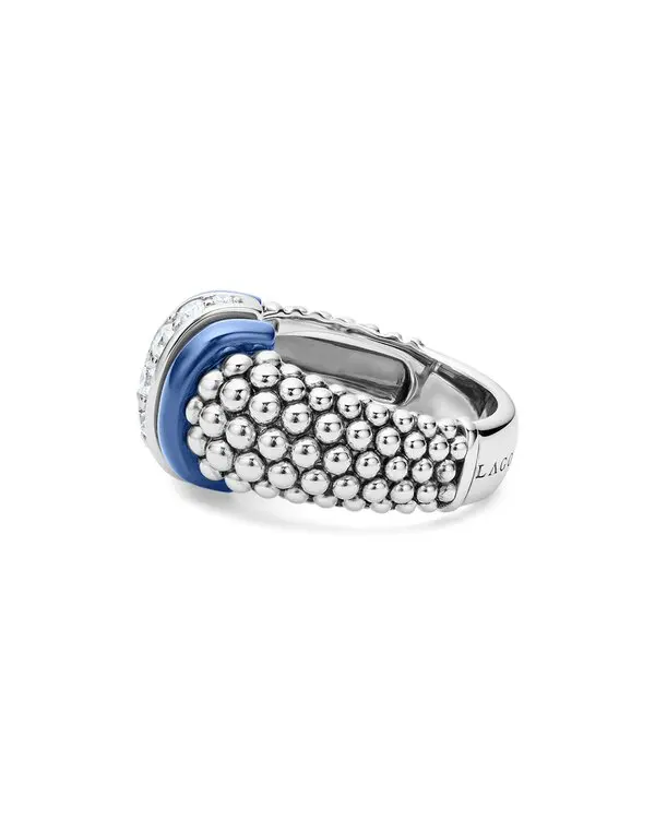 Lagos Sterling Silver Diamond And Ceramic Bead Ring - Blue/silver