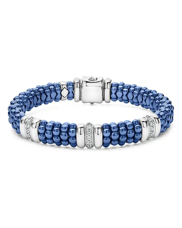 Lagos 18k Yellow Gold, Sterling Silver, Diamond And Ultramarine Ceramic Caviar Bead Bracelet - Blue/silver