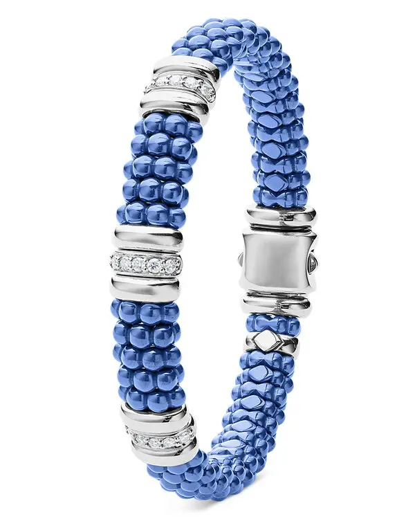Lagos 18k Yellow Gold, Sterling Silver, Diamond And Ultramarine Ceramic Caviar Bead Bracelet - Blue/silver