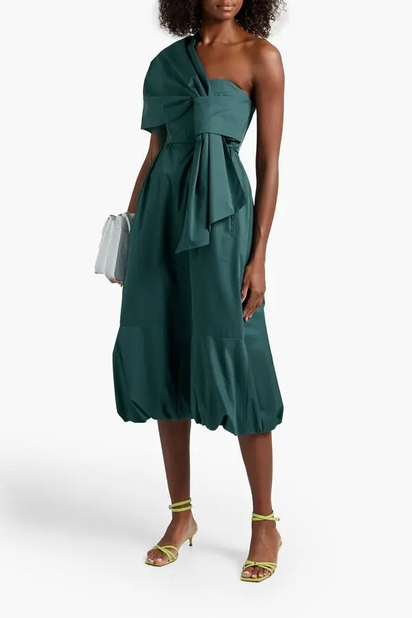 Tibi One-Shoulder Draped Cotton-Poplin Midi Dress In Emerald - 55% Off |  Editorialist