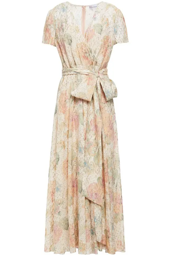 Red Valentino Wrap-effect Floral-print Fil Coupé Chiffon Midi Dress - Pastel Pink