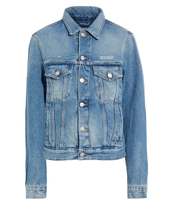 Off-White Faded Embroidered Printed Denim Jacket Blue