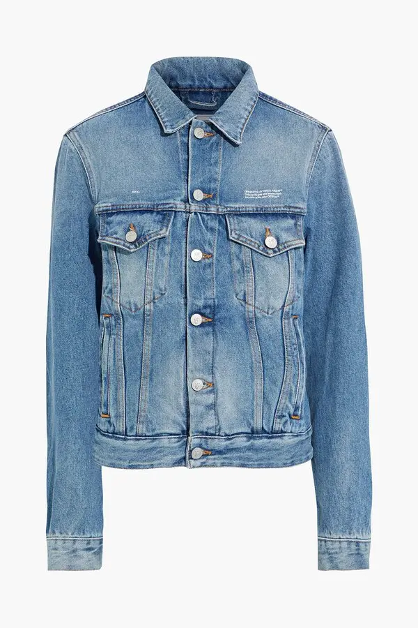 Off-White Faded Embroidered Printed Denim Jacket Blue